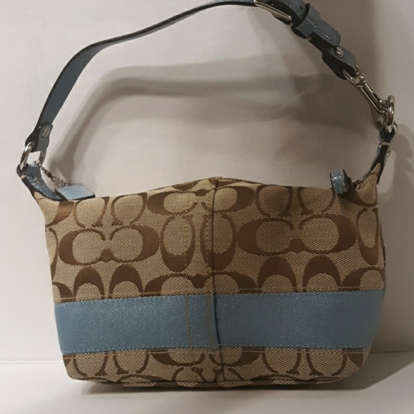 Coach | Bags | Like Newcoach Blue Signature Stripe Top Handle | Poshmark